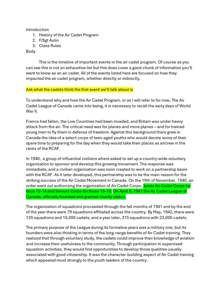 EO M207.02 History of the Air Cadet Program | PDF | Provinces And ...