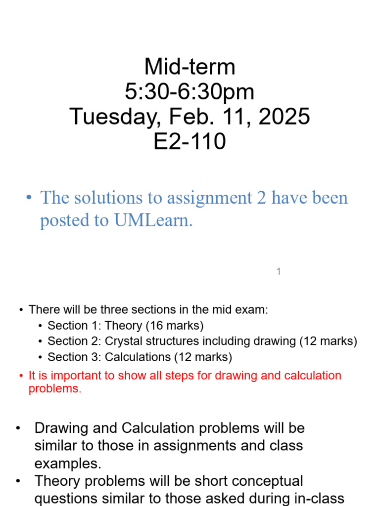 Mech2272 Midterm Review W2025 | PDF | Crystal Structure | Crystallite