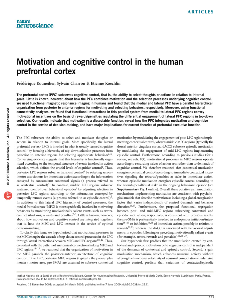 S11 Motivation and Cognitive Control in The Human Prefrontai Cortex ...