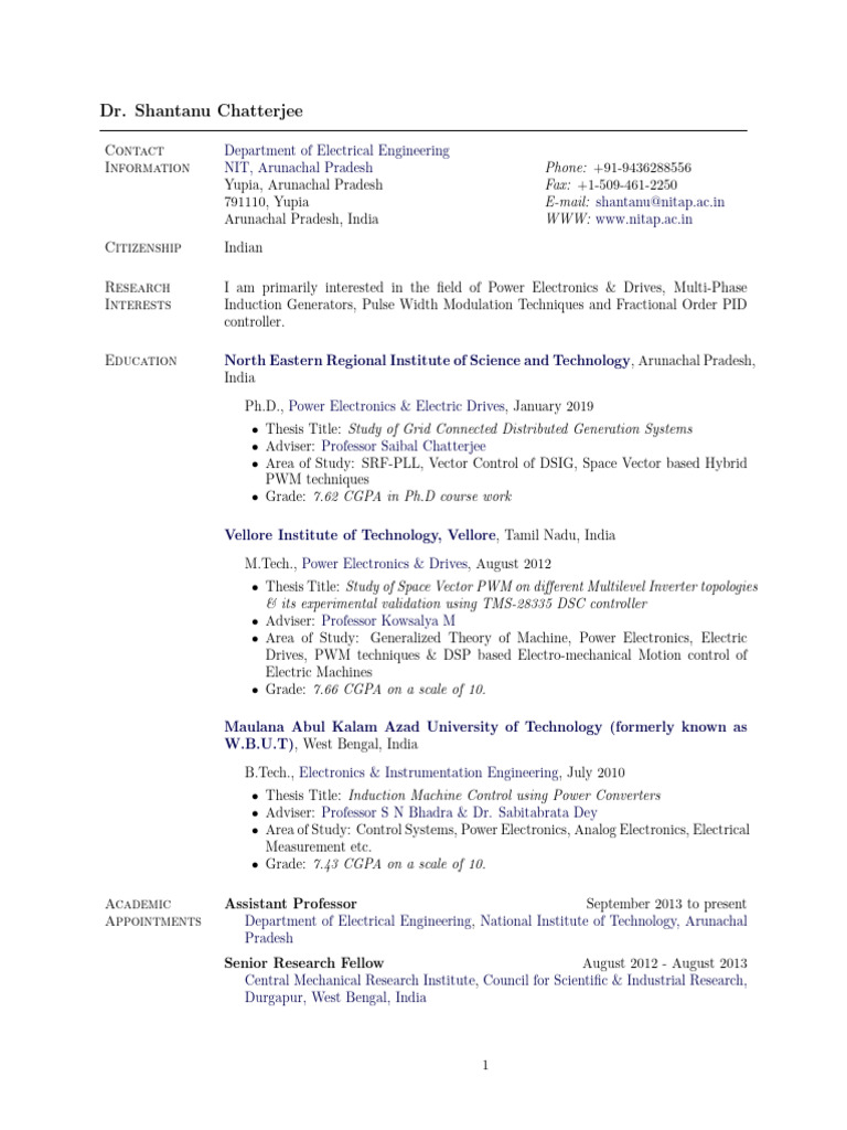 Dr. Shantanu Chatterjee-Sample - CV | PDF | Power Electronics | Power Inverter