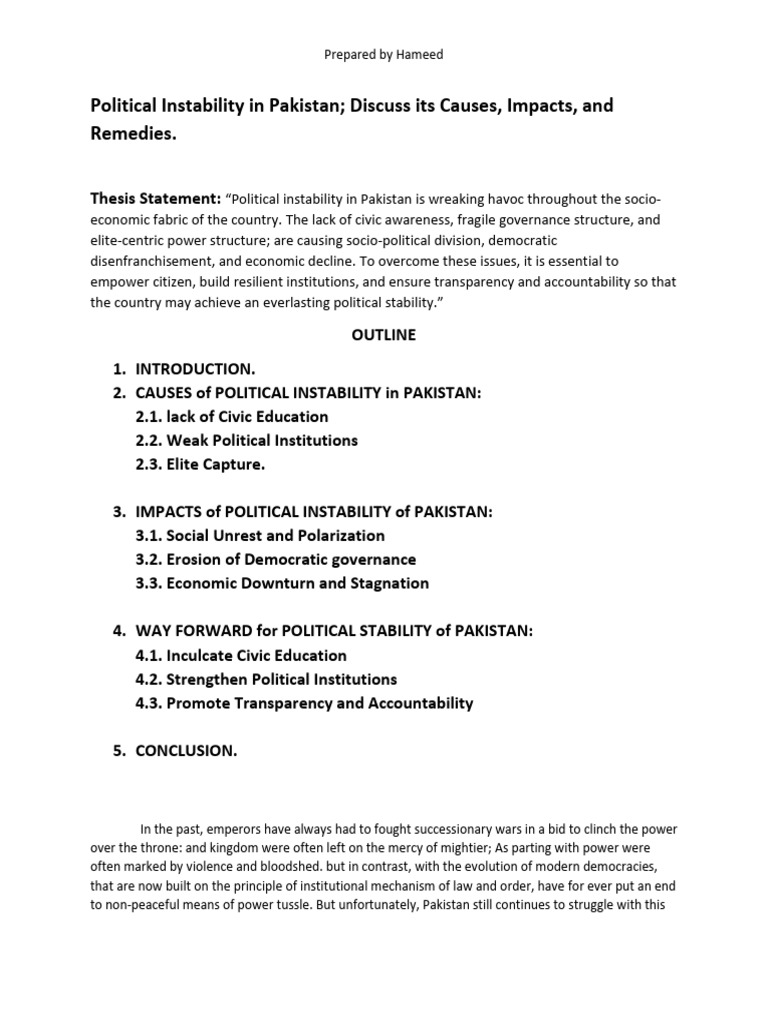 Political Instability in Pakistan: Causes & Solutions | PDF | Failed ...