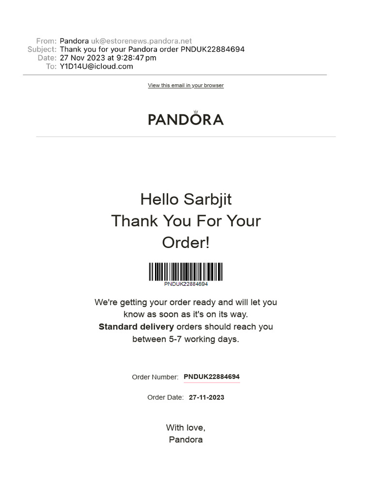 Pandora Order Confirmation Details | PDF