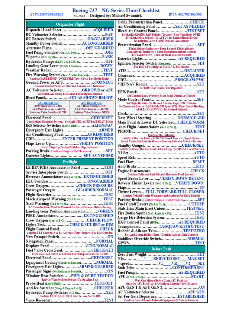 Boeing 737 NG Series Preflight Checklist | PDF | Takeoff | Transponder ...