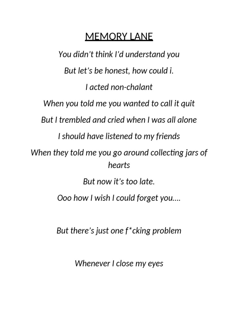 MEMORY LANE by Me | PDF