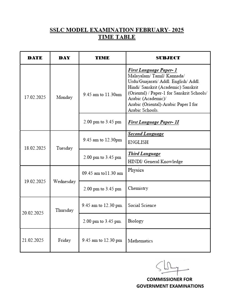 Time Table _ Model Exam | PDF