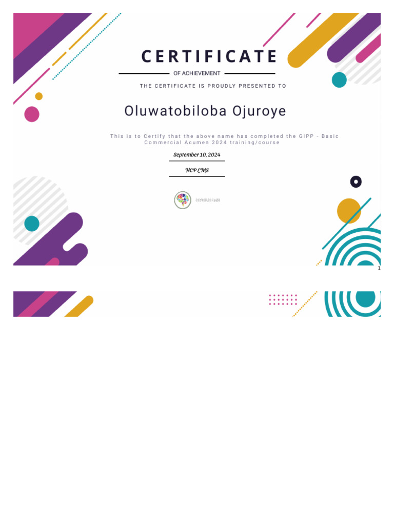 GIPP - Basic Commercial Acumen 2024 Certificate | PDF