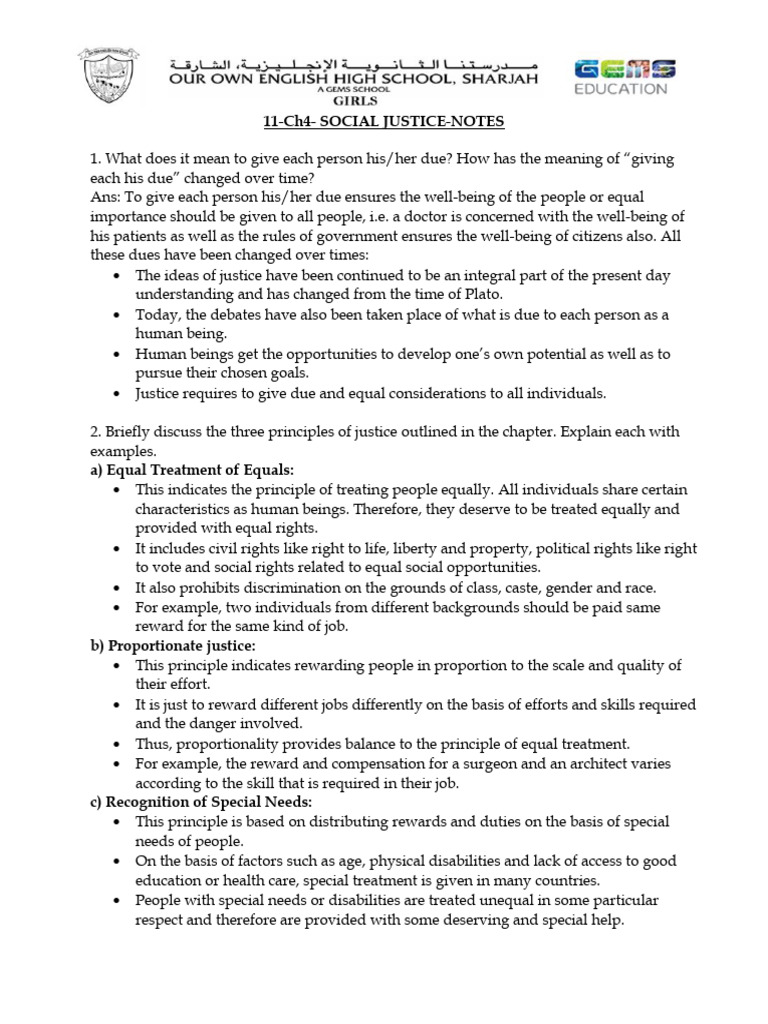 Social Justice Principles for Class 11 | PDF | Justice | Crime & Violence