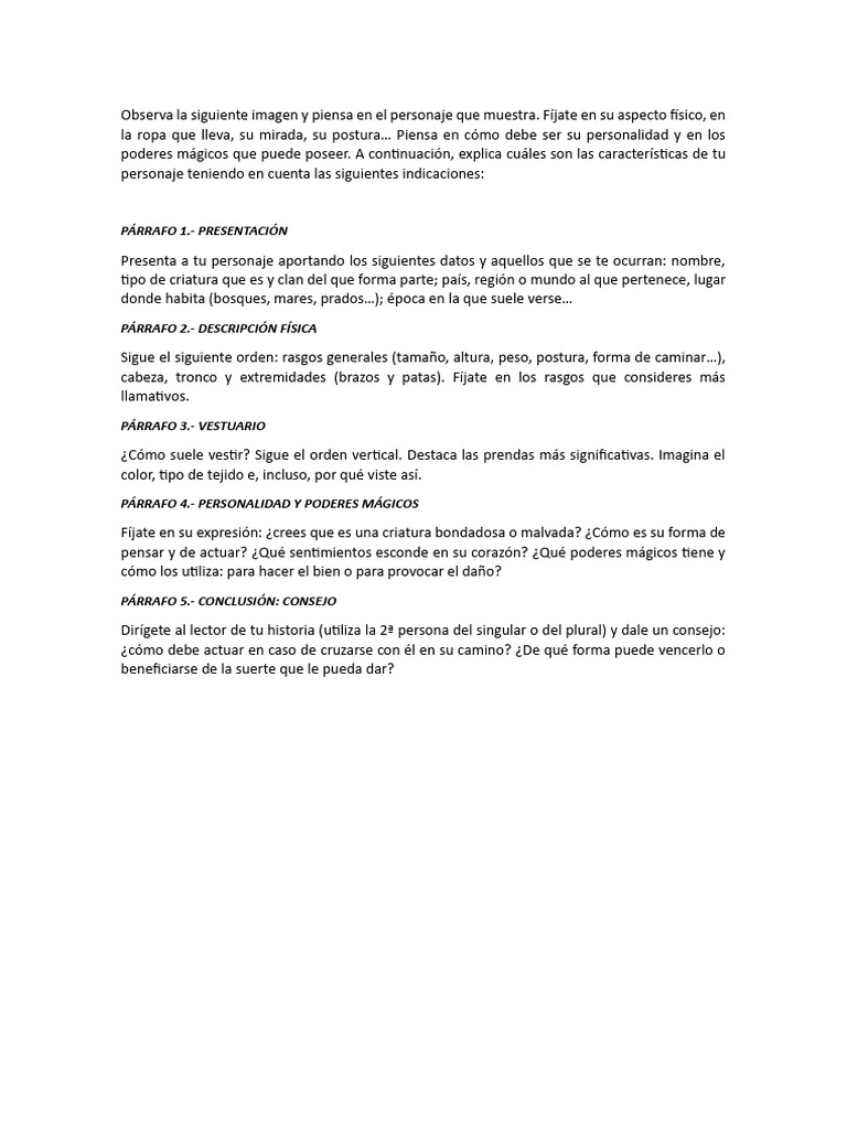 Descripción Del Personaje 01 | PDF