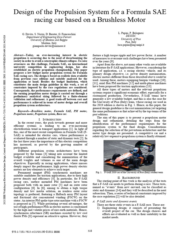 Formula SAE Electric Propulsion Design | PDF | Electric Motor ...