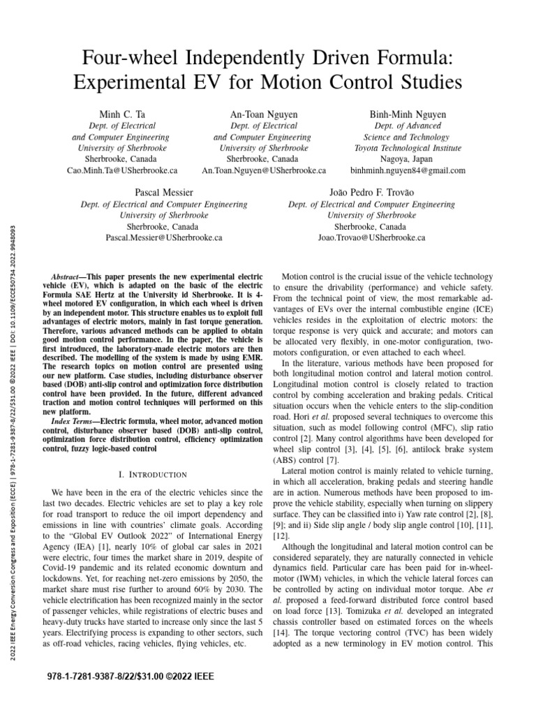 Four-Wheel Independently Driven Formula Experimental EV For Motion ...