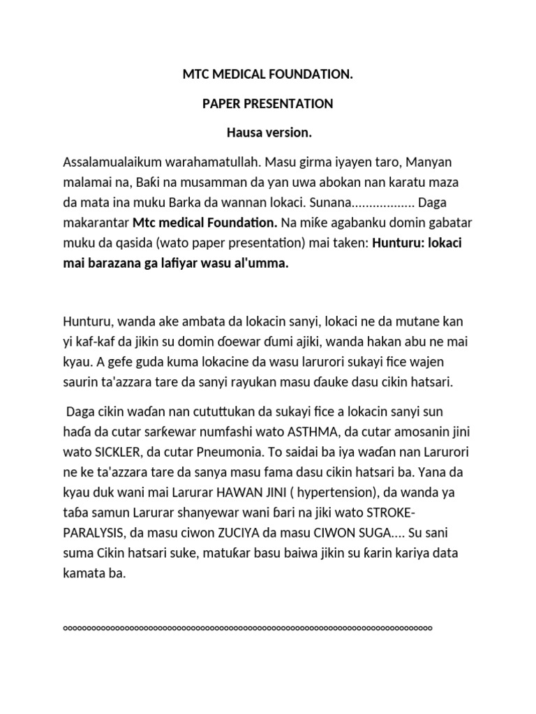 MTC Paper Presentation Hausa Version | PDF