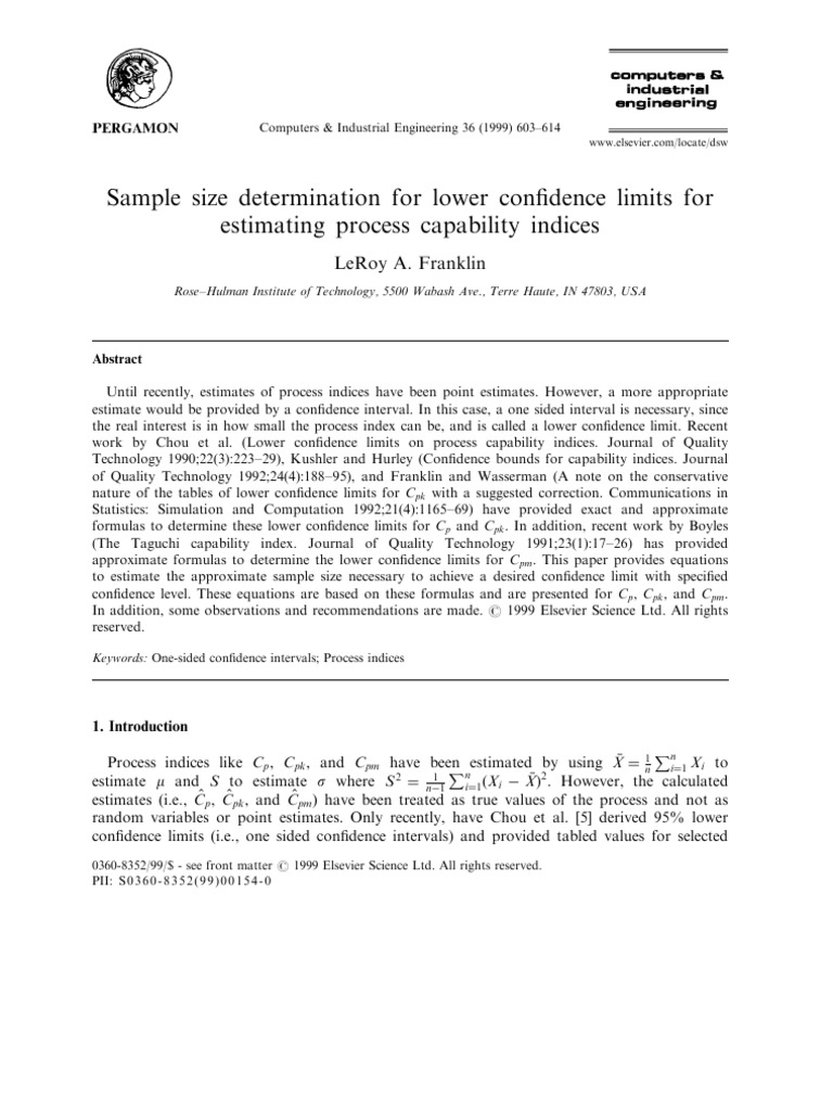 Sample Size Determination For Lower Con®dence Limits For | PDF | Sample Size Determination ...