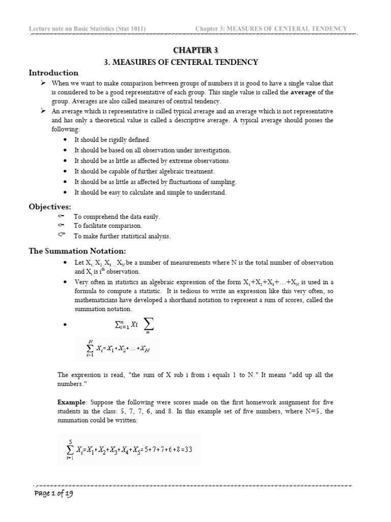 Chapter-3-Measures of Central Tendency | PDF | Summation | Mean