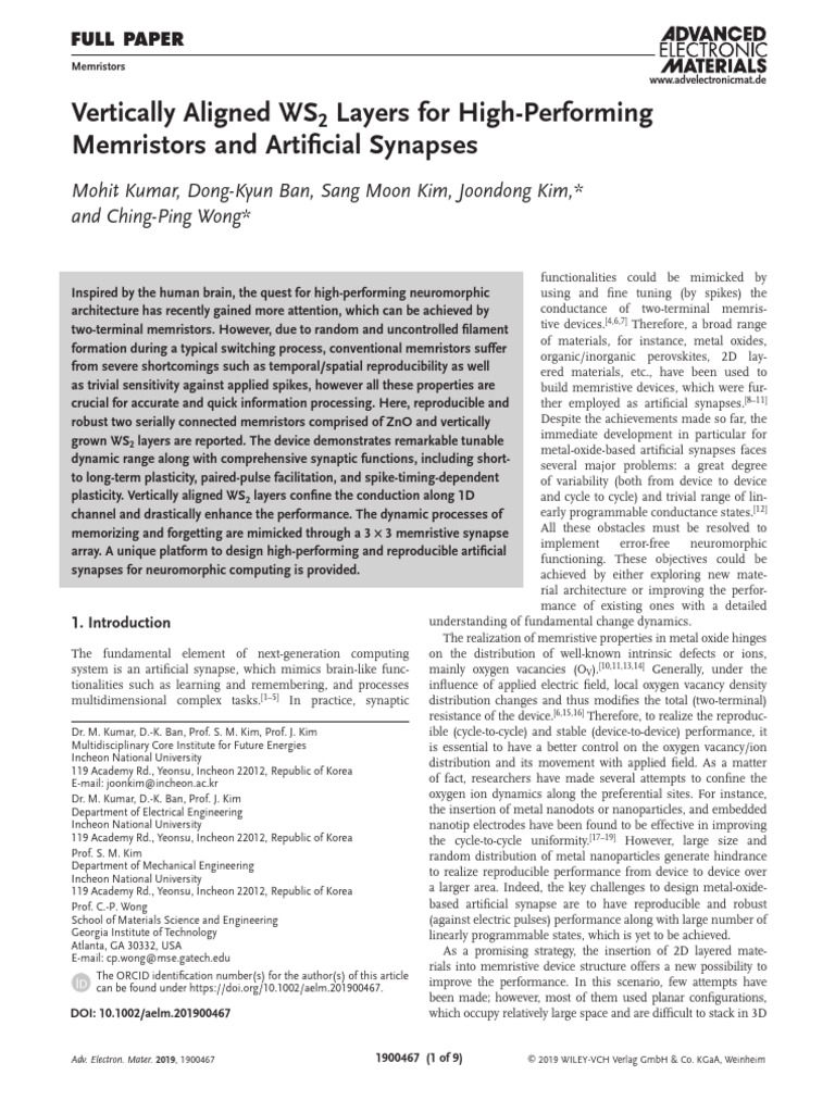 Vertically Aligned WS2 Layers For High-Performing Memristors and ...
