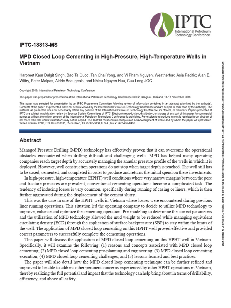 Iptc-18813-Ms MPD Closed Loop Cementing in High-Pressure, High ...