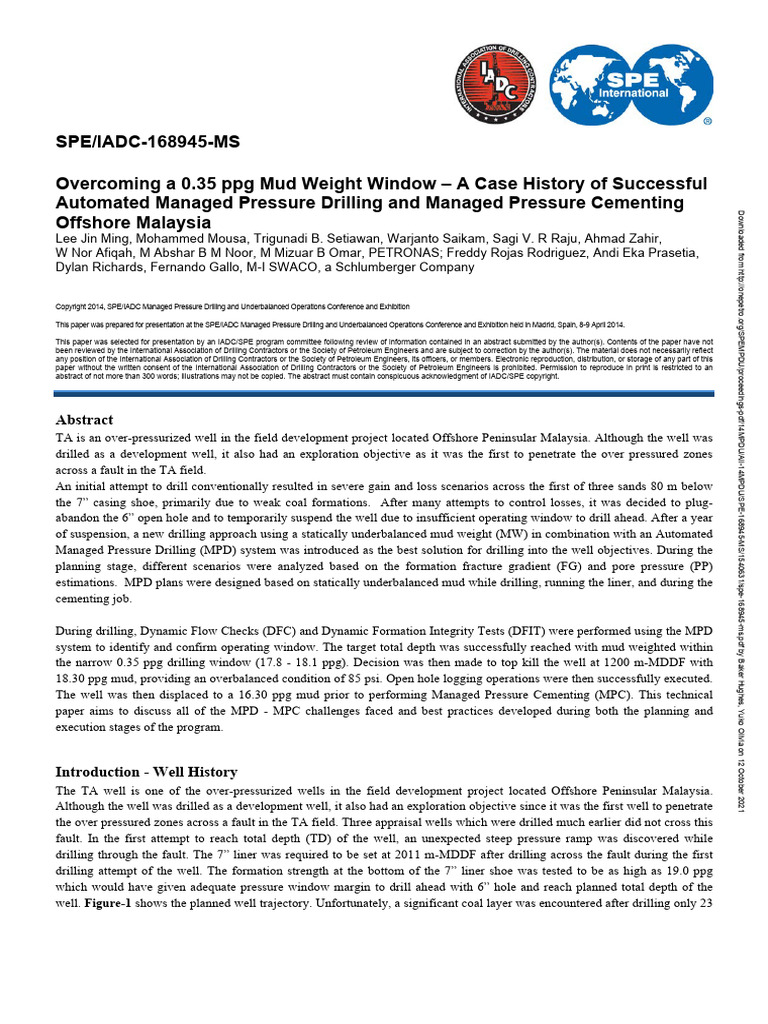 Spe-168945-Ms Overcoming A 0.35 PPG Mud Weight Window - A Case History ...