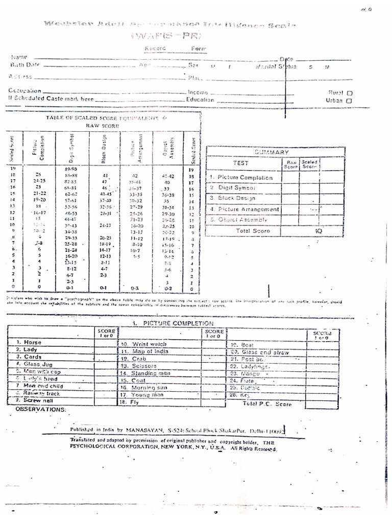 Wapis - Scoring Table | PDF