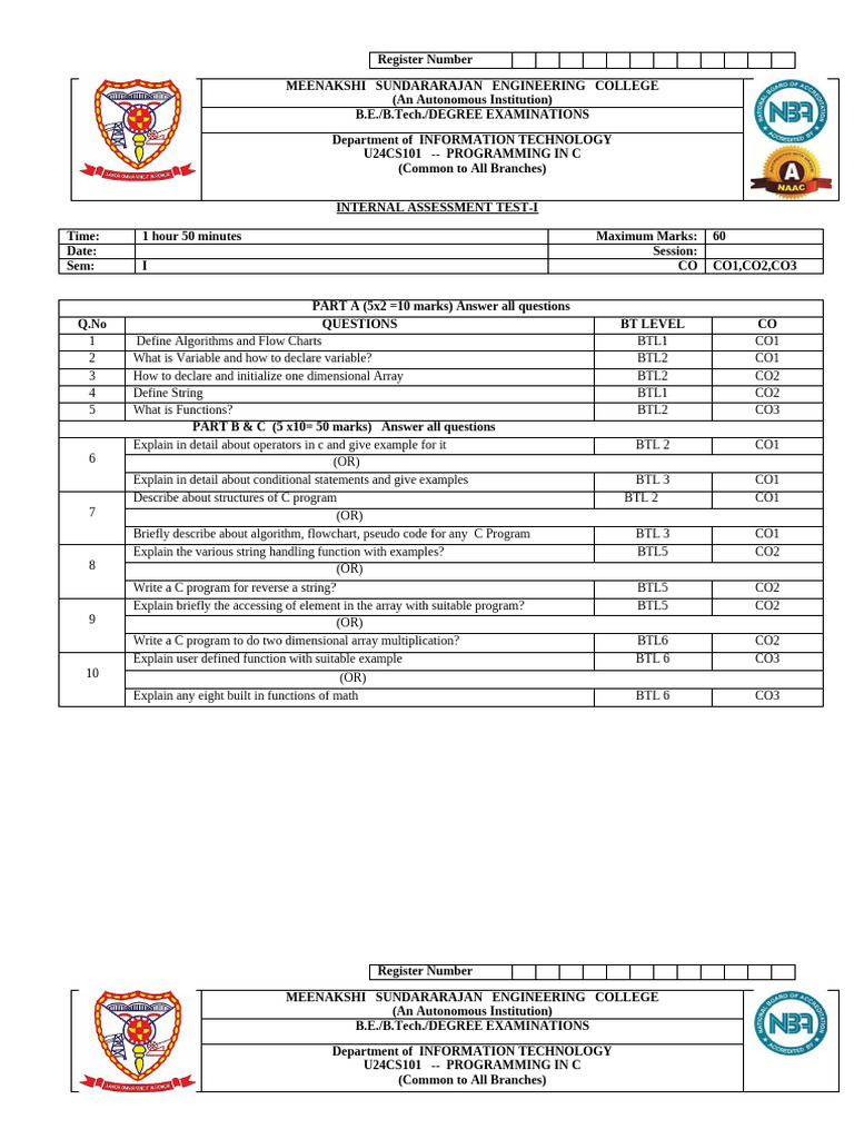 IAT 1 Answer Key U24CS101 Set2 | PDF | Software Development | Computer Science