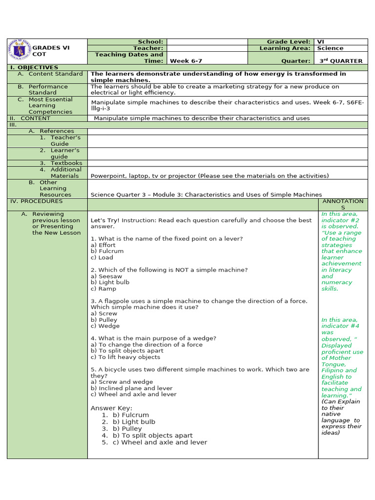 Science Q3 Week 6 - Manipulate Simple Machines To Describe Their ...