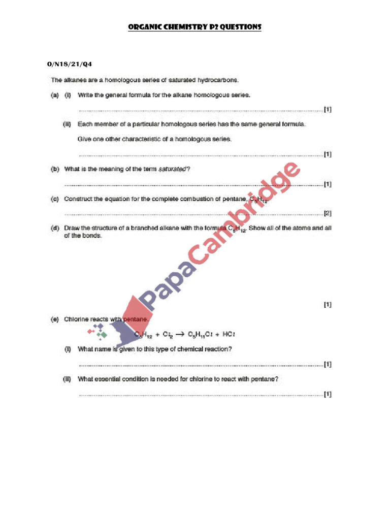 Organic Chemistry P2 Exam Questions | PDF | Molecules | Alkene