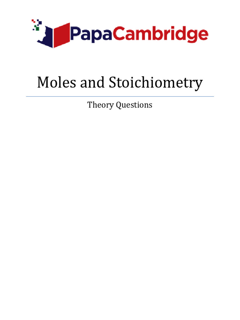 Moles and Stoichiometry (Paper2) | PDF | Stoichiometry | Chemical ...