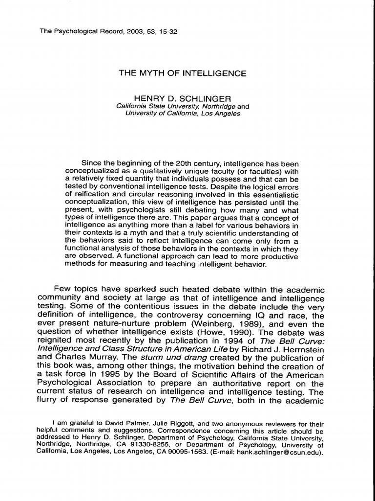 The Myth of Intelligence (Behaviorismo Radical) | PDF | Intelligence ...
