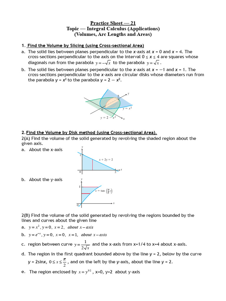 Practice Sheet 21 Applications of Integral Calculus | PDF ...
