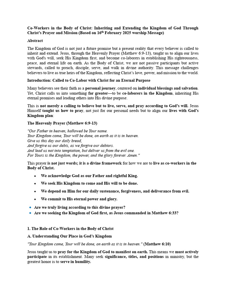 Co-Workers in Christ: Extending God's Kingdom | PDF | Jesus | Gospel Of ...