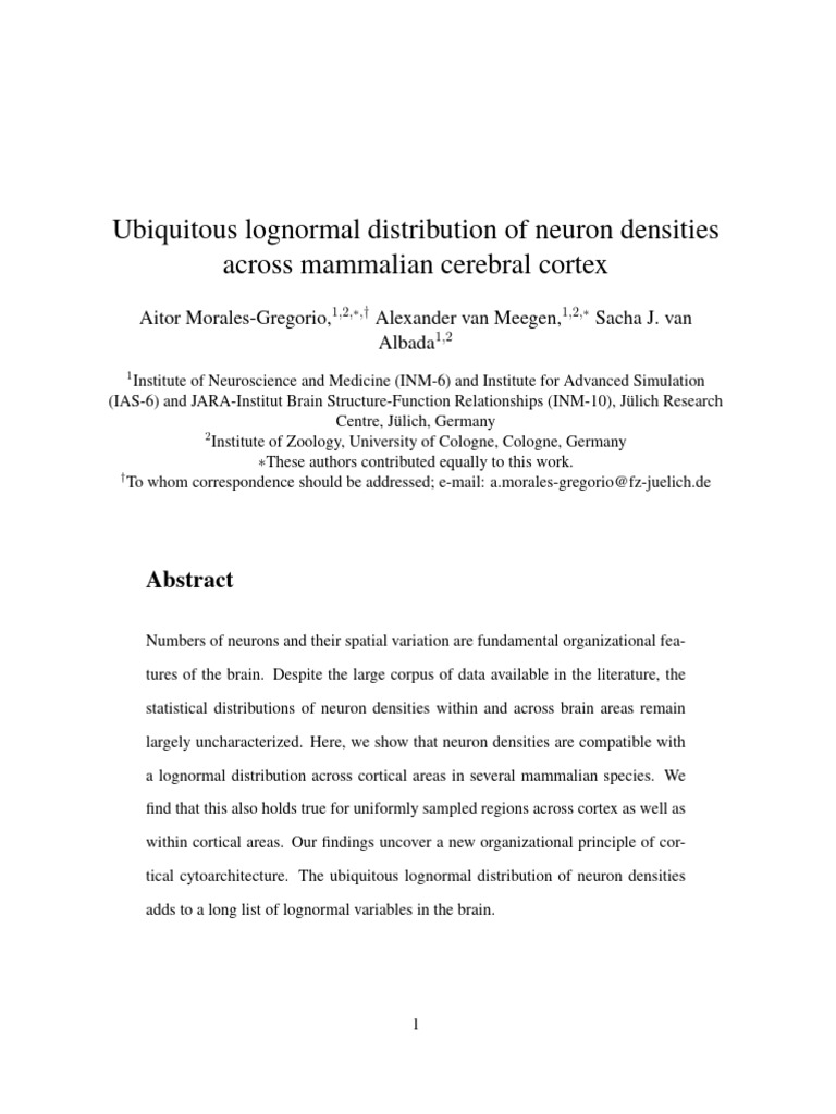 Lognormal Distribution of Neuron | PDF | Cerebral Cortex | Brain