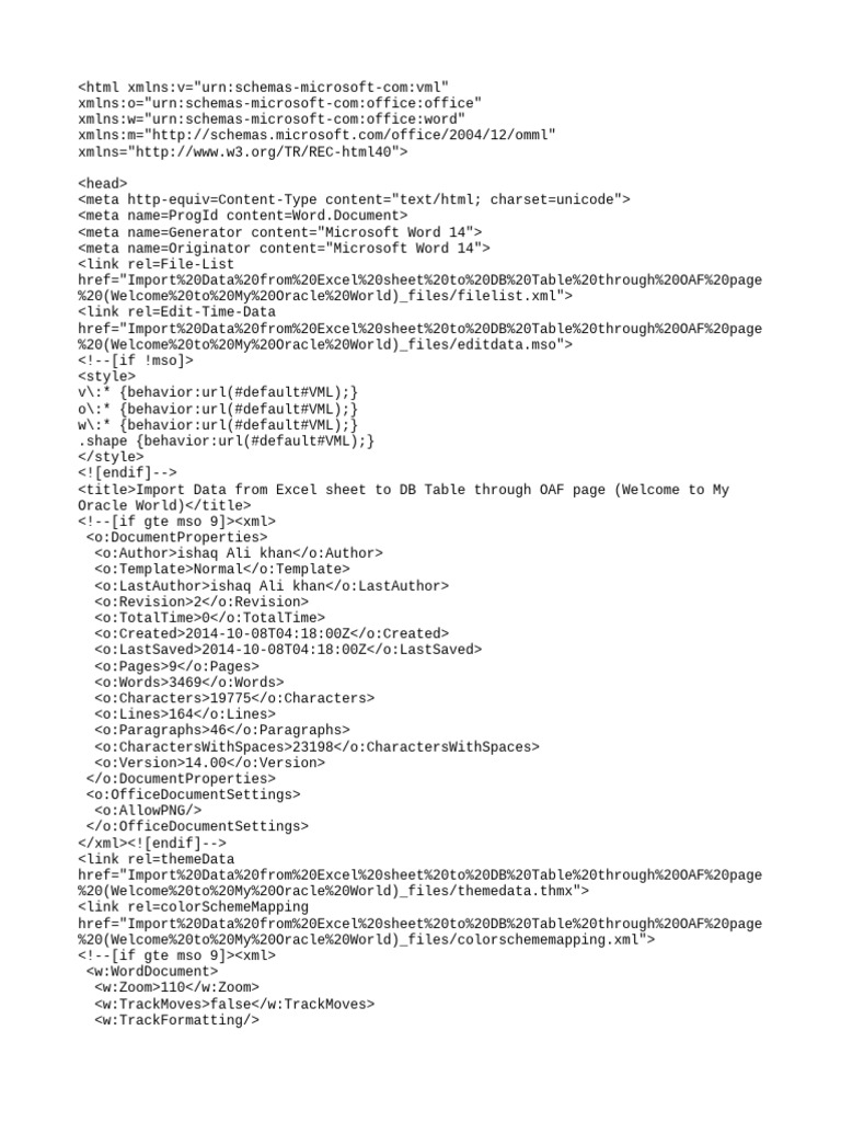 Import Data From Excel Sheet To Db Table Through Oaf Page Welcome To My Oracle World Pdf