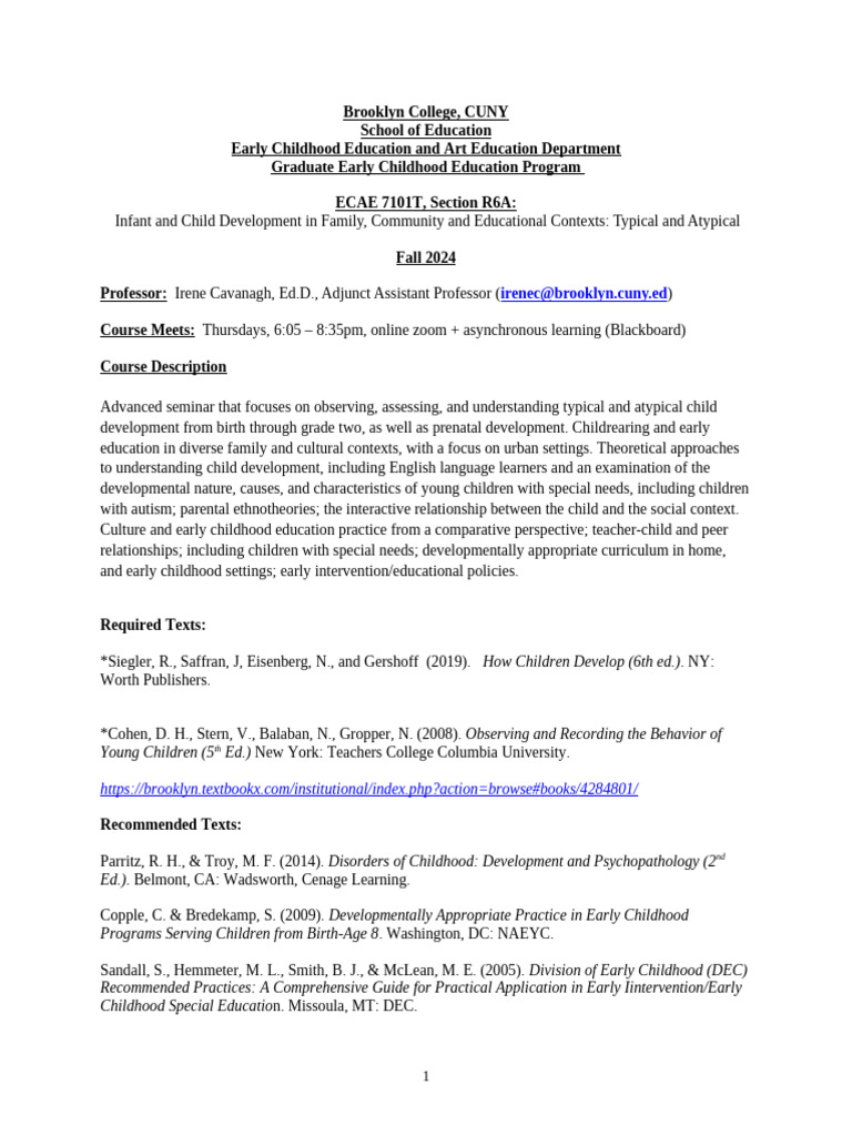 (ECAE 7101) Child Development Syllabus Fall 2024 R6D | PDF | Child ...