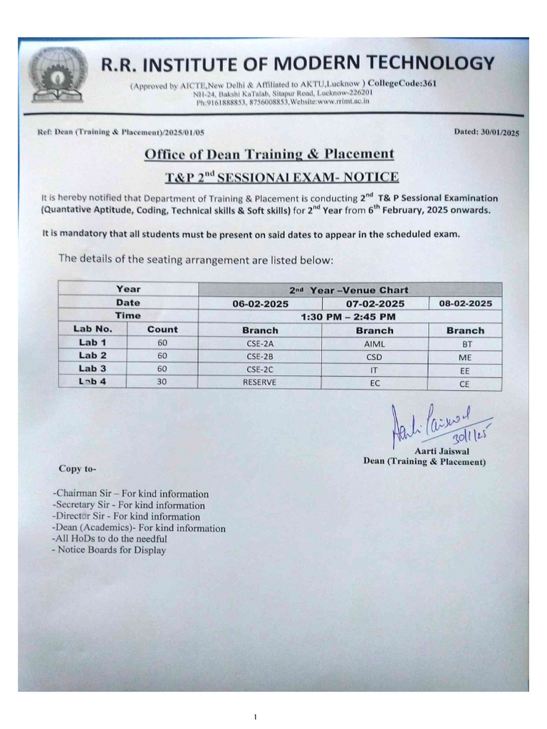 2nd T&P Sessional Notice | PDF