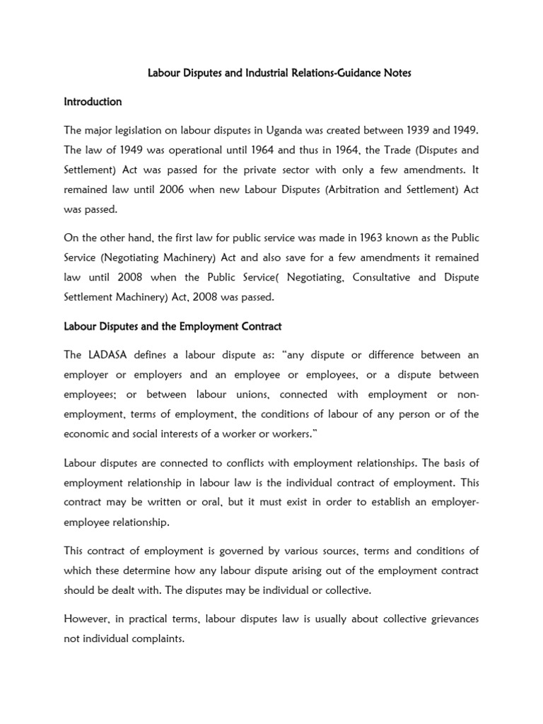 Labour Disputes and Industrial Relations Guidance Notes | PDF | Labour ...
