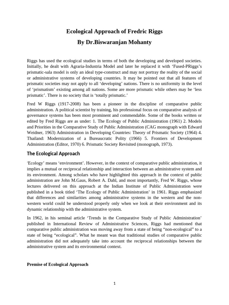 Unit 2 Ecological Approach of Fredric Riggs | PDF | System | Society