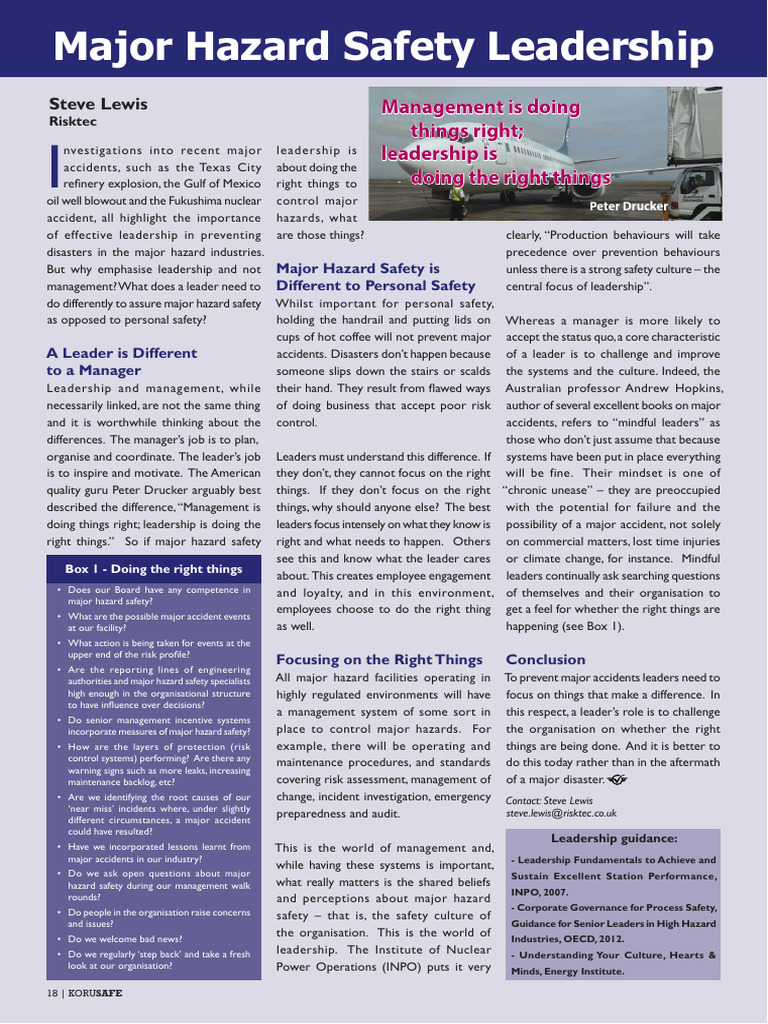 Major Hazard Safety Leadership 1 | PDF