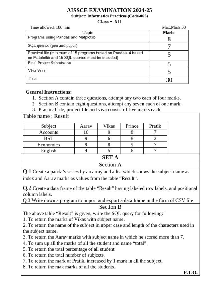 AISSCE EXAMINATION[1] QP | PDF | Table (Database) | Database Index