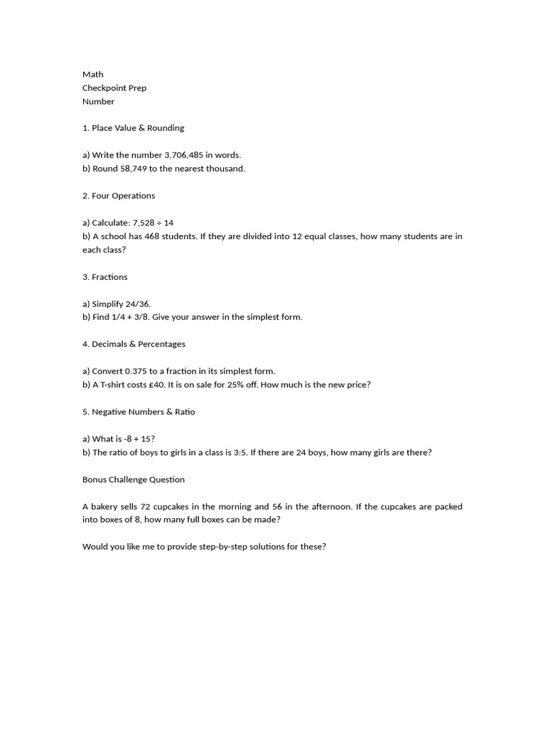 Math Checkpoint Prep Guide | PDF