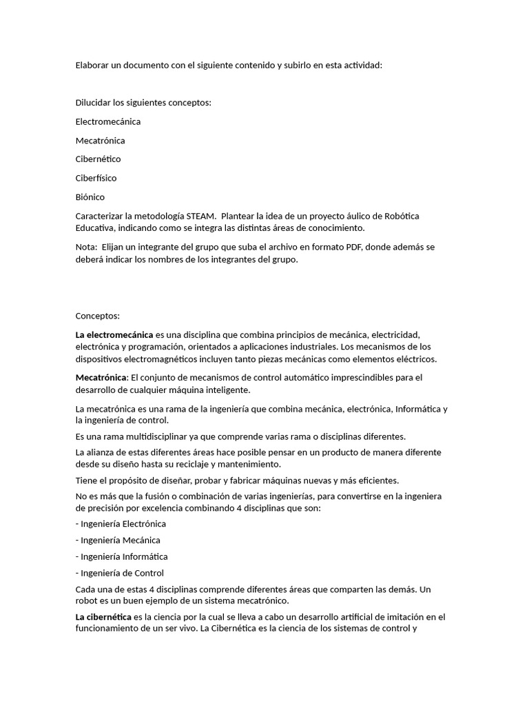 Elaborar Un Documento Con El Siguiente Contenido y Subirlo en Esta ...