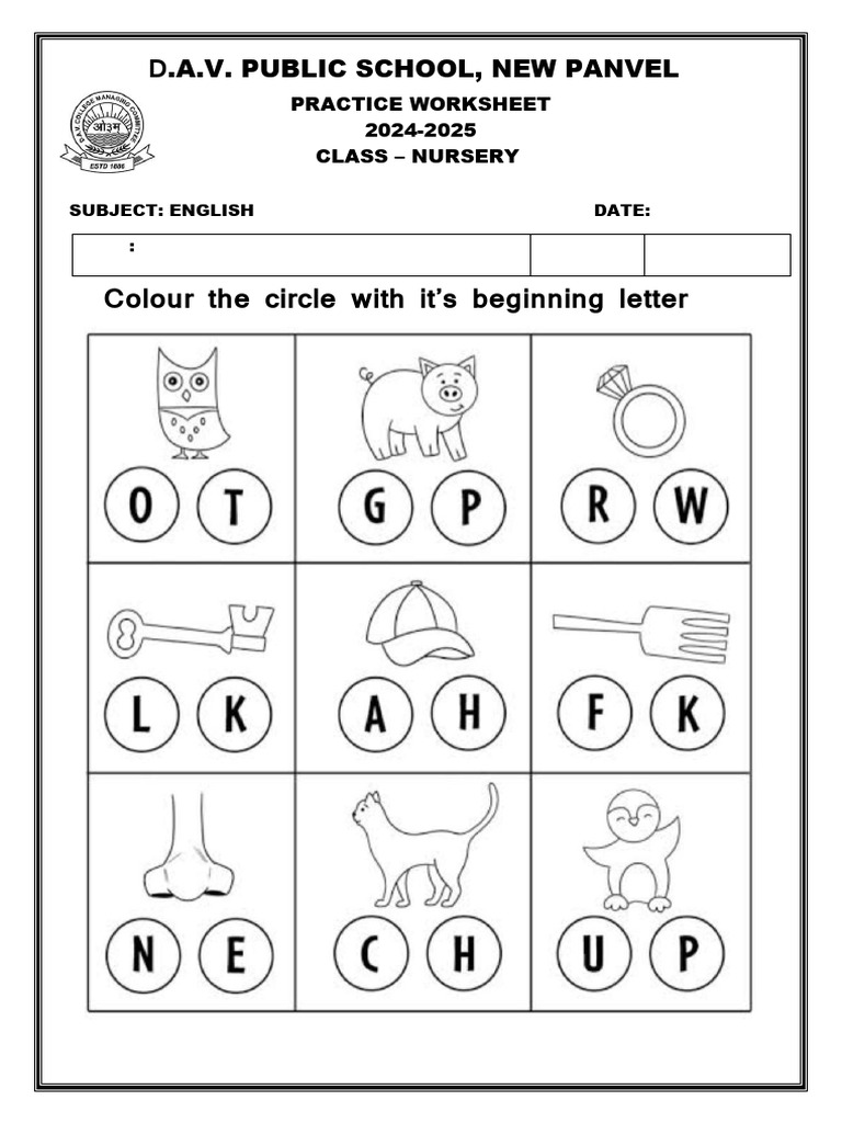 Nursery English Practice Worksheet 2024 | PDF