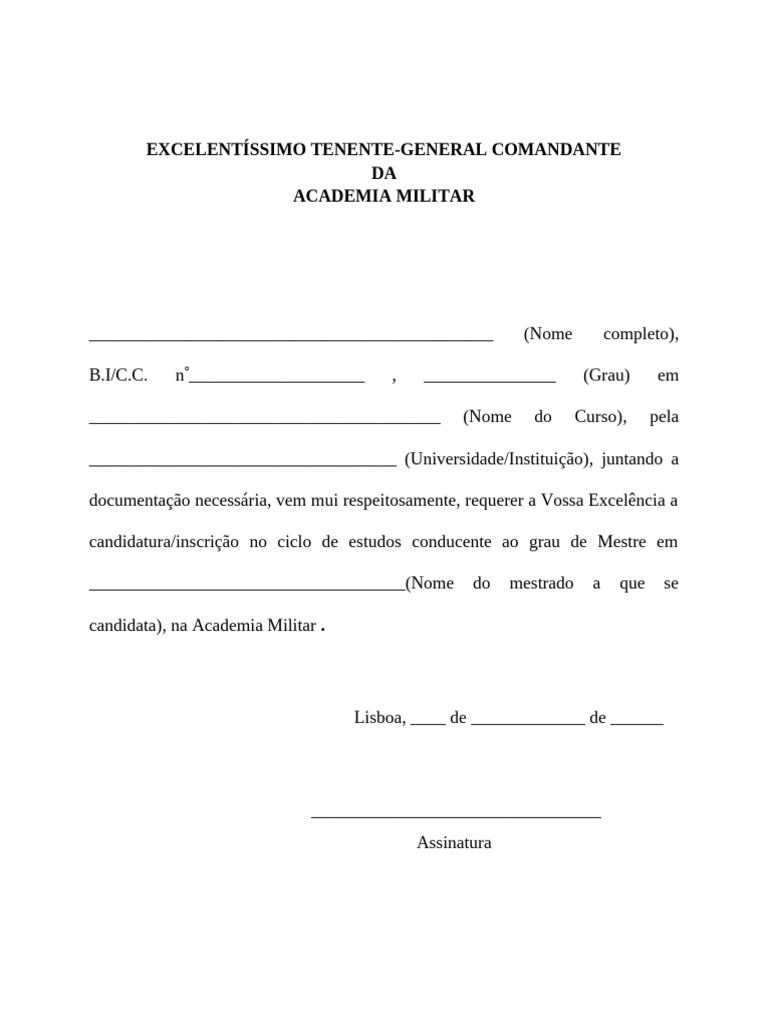 Modelo Requerimento Candidatura Mestrado | PDF