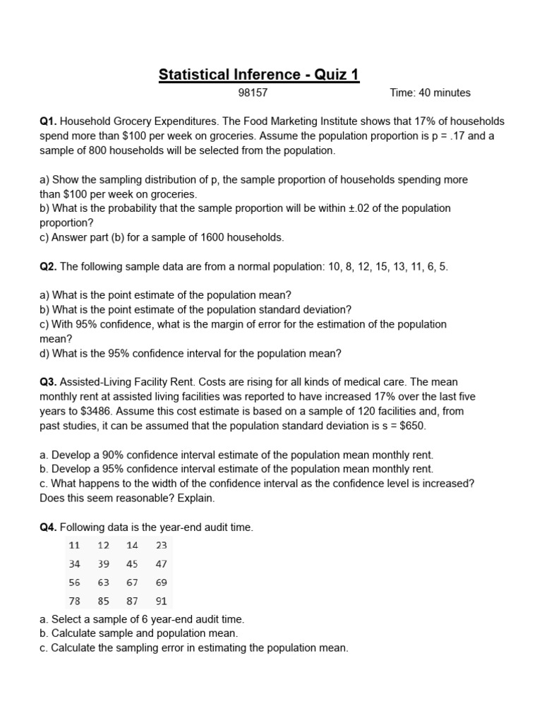 Statistical Inference Quiz 1 | PDF