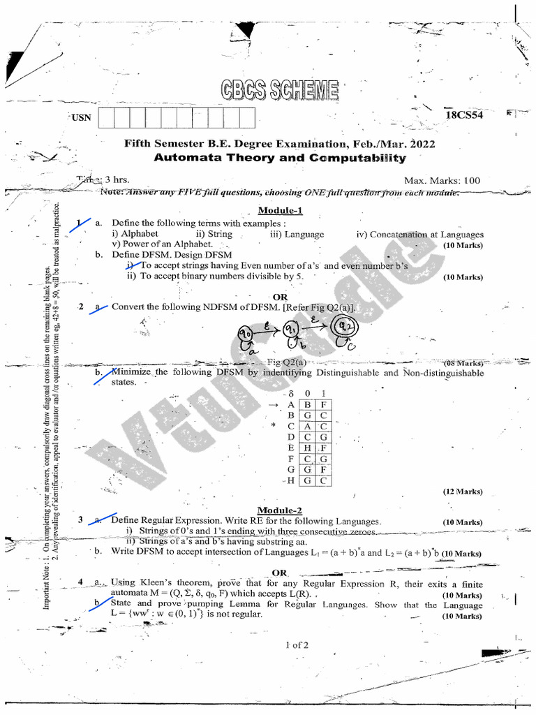 18CS54 Previous Year Paper 2 | PDF