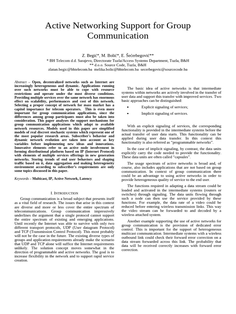 Active Networking for Group Communication | PDF | Computer Network ...