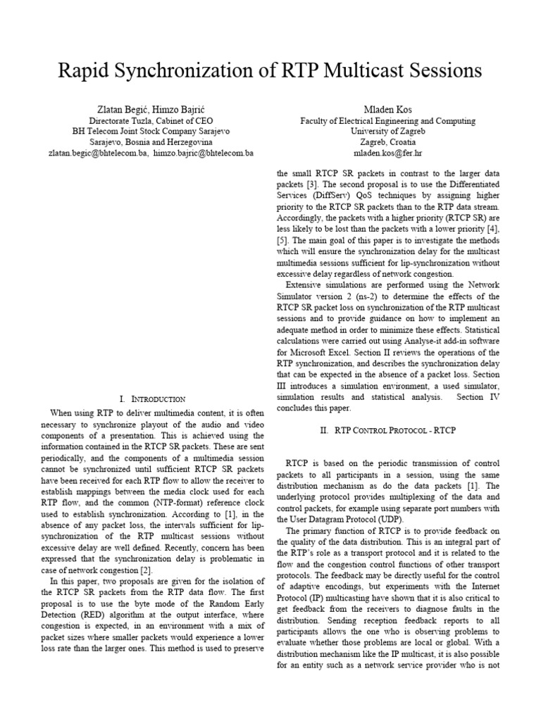 RTP Multicast Synchronization Techniques | PDF | Network Congestion | Computer Network