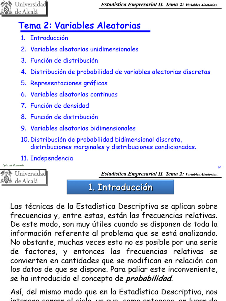 Tema 2. Variables Aleatorias | PDF | Teoría de probabilidad | Variable aleatoria