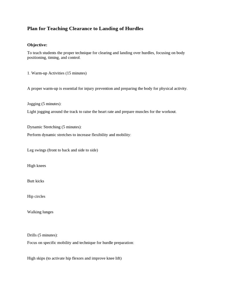 Plan For Teaching Clearance To Landing of Hurdles | PDF | Breathing ...