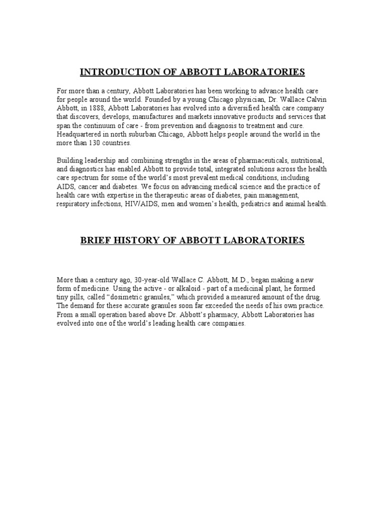 History and Products of Abbott Labs | PDF | Pharmaceutical Drug | Pharmacy