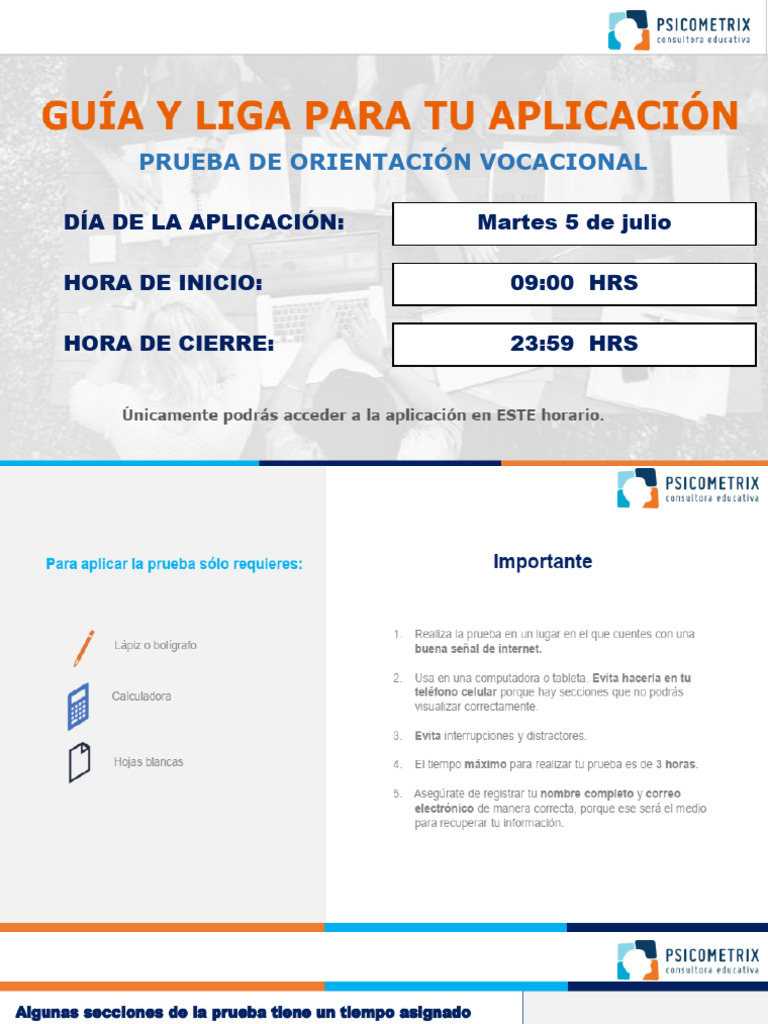Prueba Vocacional: Detalles y Horarios | PDF