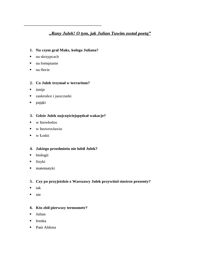 Rany Julek, Test | PDF