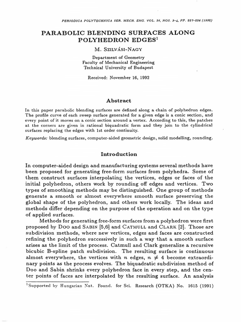 Parabolic Blending Surfaces in CAD | PDF | Vertex (Geometry) | Shape